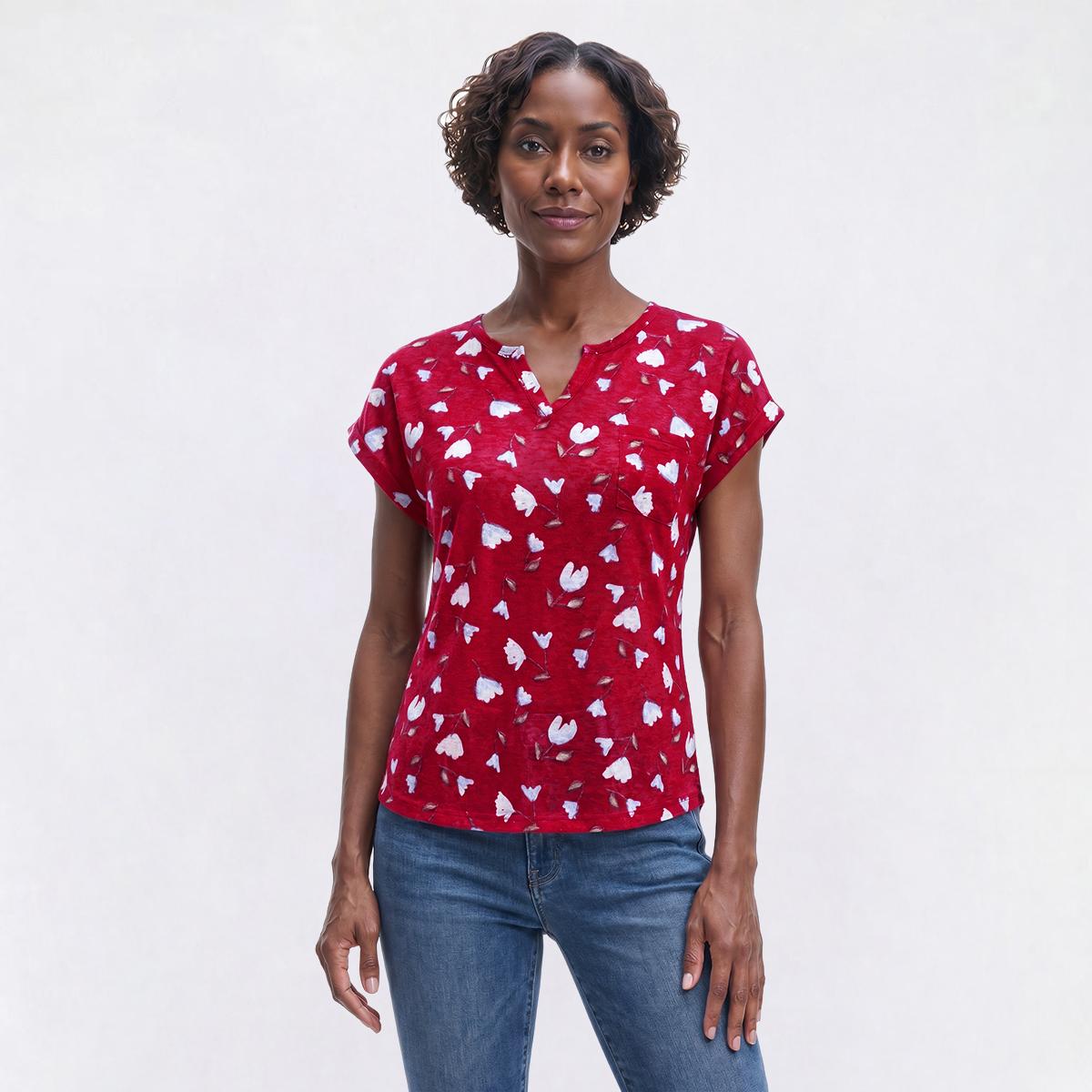 Click here for Womens Architect(R) Tulip Floral Split Neck Linen... prices